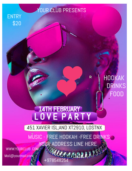 Pink Neon 14th Feb Love Party Editable Flyer (us Letter) Template ...