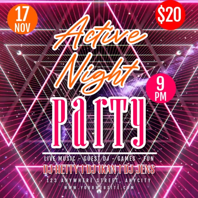 Pink Neon Active Night Party Pos Instagram Template | PosterMyWall