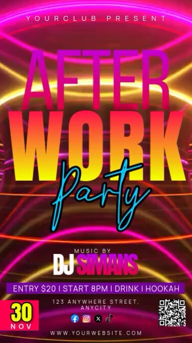Plantilla de Pink Neon After Work Party Reel Instagram | PosterMyWall