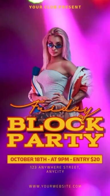Pink Neon Friday Block Party Reel Instagram Template | PosterMyWall