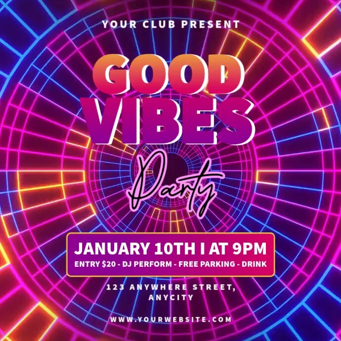 Pink Neon Good Vibes Party Pos Instagram Template | PosterMyWall