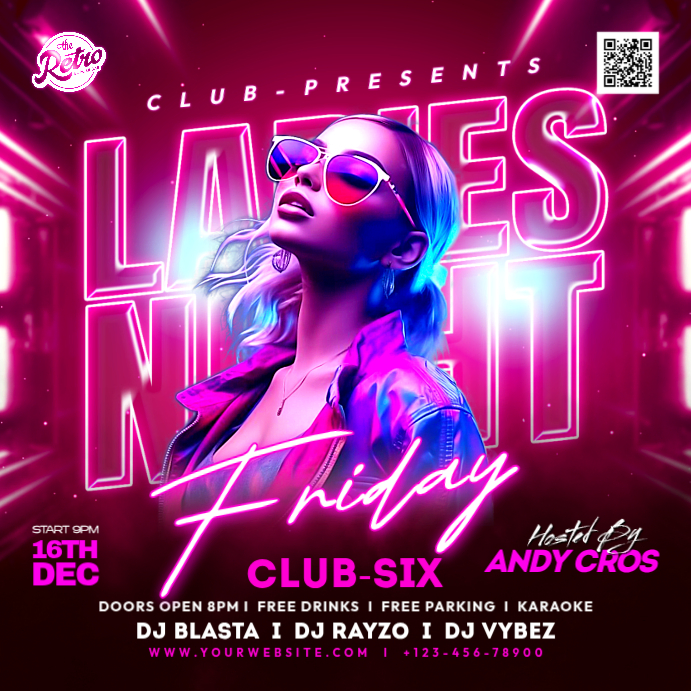 Pink Neon Ladies Night Event Instagram Post Template | PosterMyWall