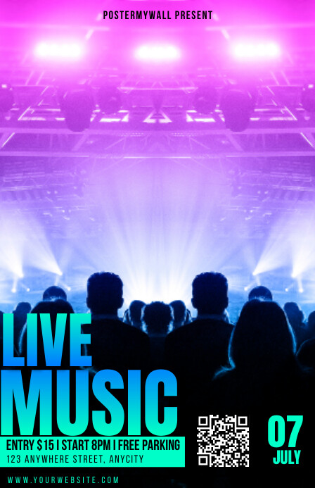 Pink Neon Live Music Tabloid Template | PosterMyWall