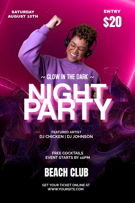 Copy of Pink Neon Night Party Poster Poster | PosterMyWall