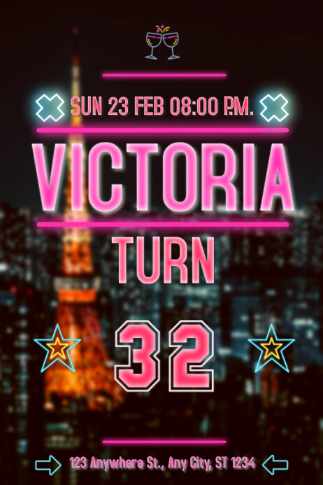 PINK NEON PARTY BIRTHDAY POSTER Template | PosterMyWall