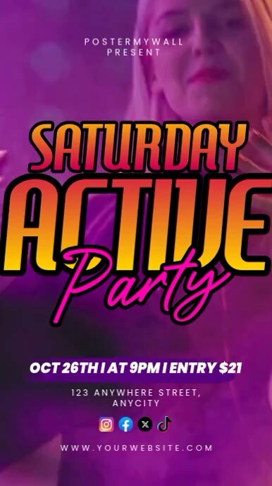 Copy of Pink Neon Saturday Active Party Reel Instagram | PosterMyWall