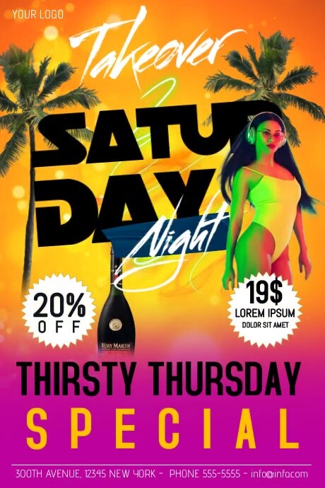 Pink Neon Saturday Night Takeover Party Poste Template | PosterMyWall