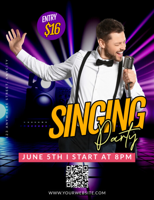 Pink Neon Singing Party Pamflet (letter As) Template | PosterMyWall