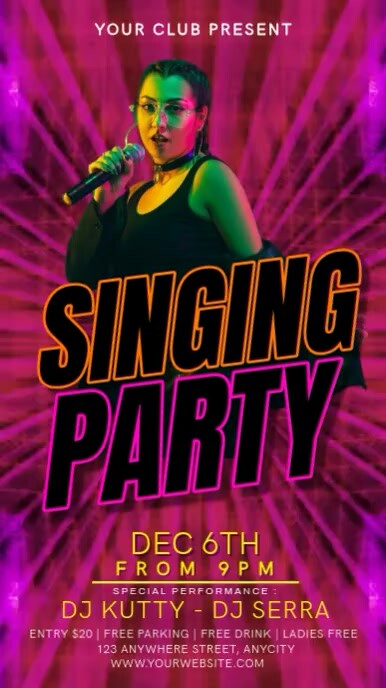 Pink Neon Singing Party Reel Instagram Template | PosterMyWall