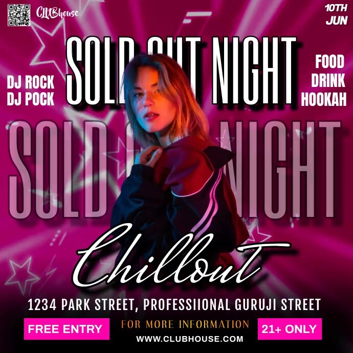 Modèle Pink Neon Sold Out Night Chillout Party Squar | PosterMyWall