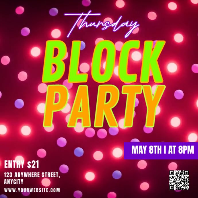 Pink Neon Thursday Block Party Pos Instagram Template | PosterMyWall