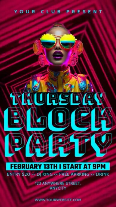 Copy of Pink Neon Thursday Block Party Reel Instagram | PosterMyWall