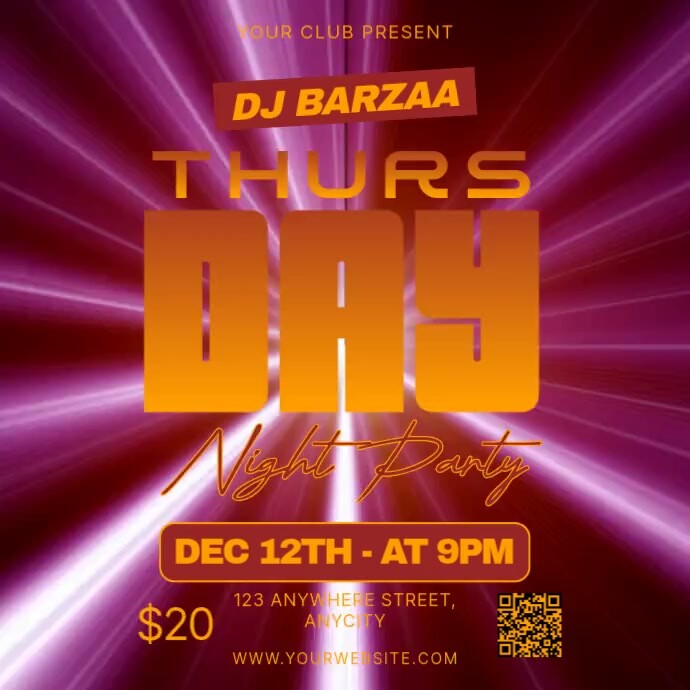 Pink Neon Thursday Night Party Pos Instagram Template | PosterMyWall