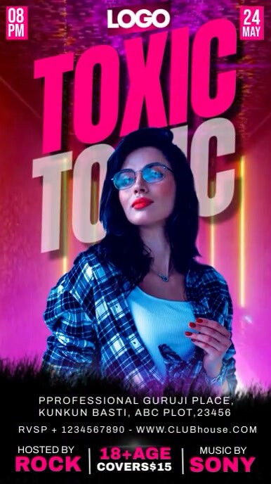 Pink Neon Toxic Night Party Instagram Story Template | PosterMyWall