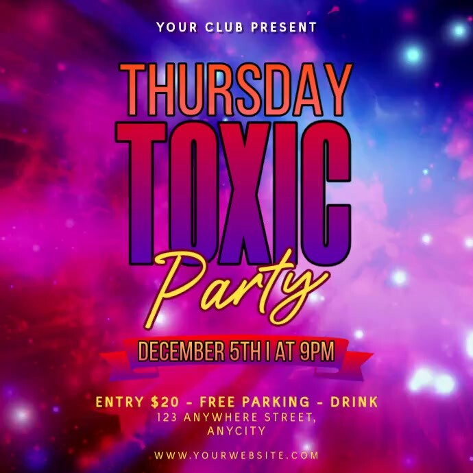 Pink Neon Toxic Party Pos Instagram Template | PosterMyWall