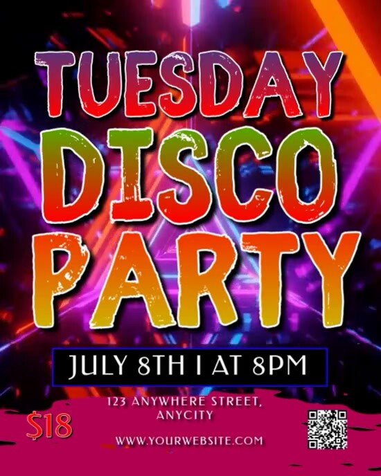 Pink Neon Tuesday Disco Party Instagram Portrait Template | PosterMyWall