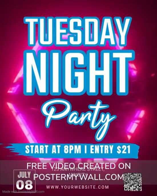 Pink Neon Tuesday Night Party Instagram Portrait Template | PosterMyWall