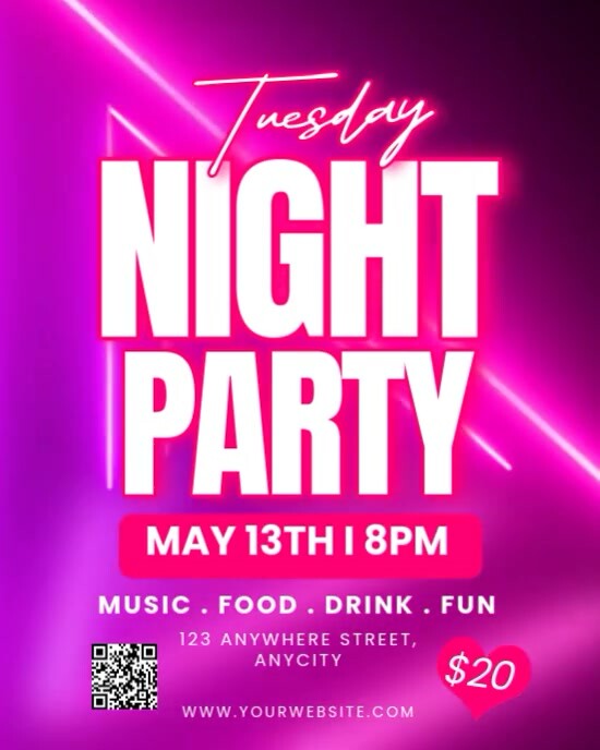 Pink Neon Tuesday Night Party Instagram Portrait Template | PosterMyWall