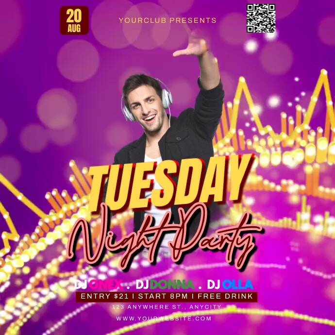 Modèle Pink Neon Tuesday Night Party Pos Instagram | PosterMyWall
