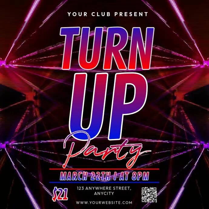 Plantilla de Pink Neon Turn Up Party Pos Instagram | PosterMyWall