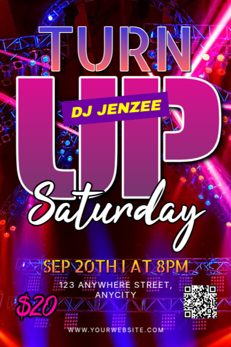 Pink Neon Turn Up Saturday Poster Template | PosterMyWall