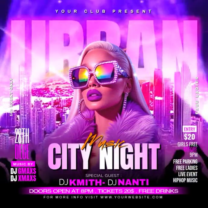 Plantilla de Pink Neon Urban City Takeover Night Party Instagram Post ...