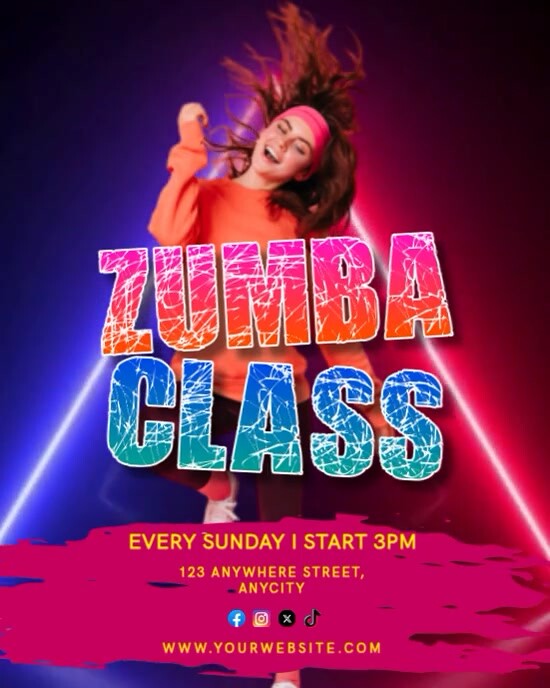 Pink Neon Zumba Classes Instagram Portrait Template | PosterMyWall