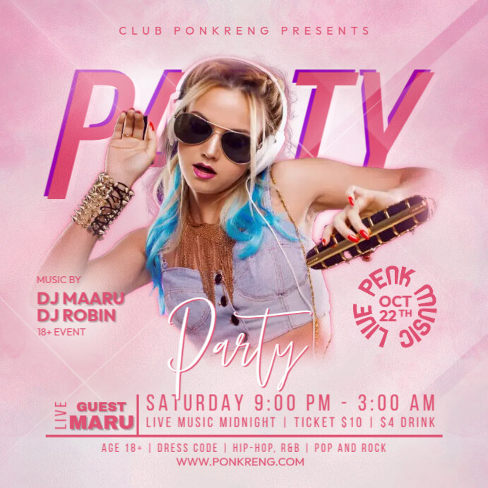 Pink Night Party Template | PosterMyWall