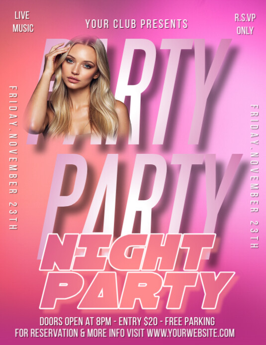 Pink Night Party Poster Template | PosterMyWall