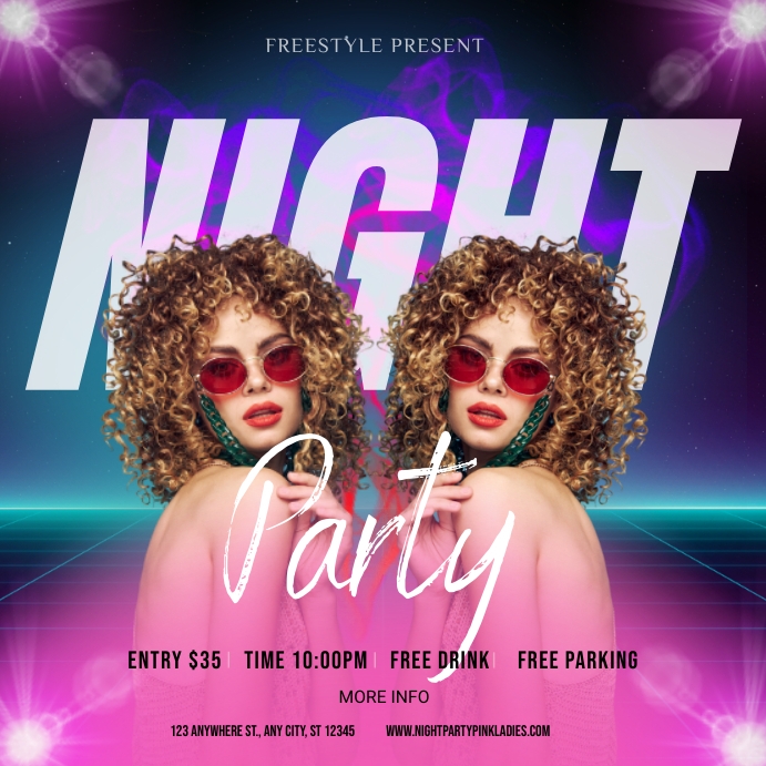 Pink Night Party Template | PosterMyWall
