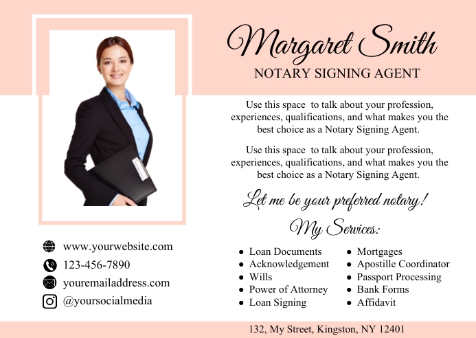 Pink Notary Signing Agent Postcard Template | PosterMyWall