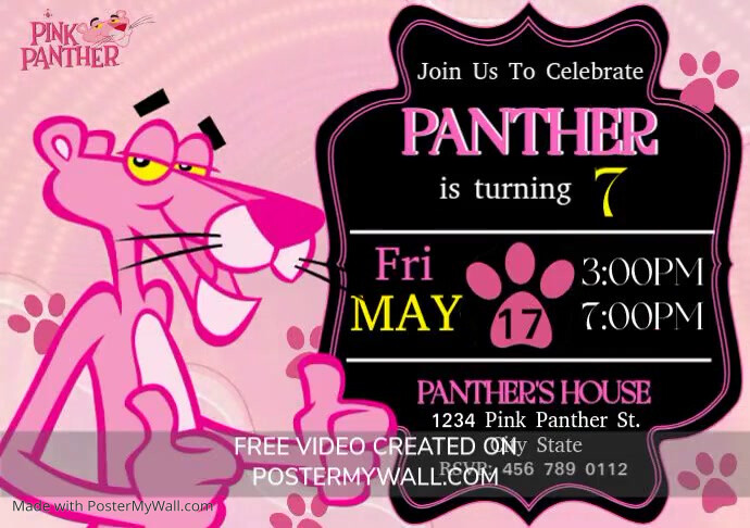 Pink Panther Birthday Invitation Template | PosterMyWall