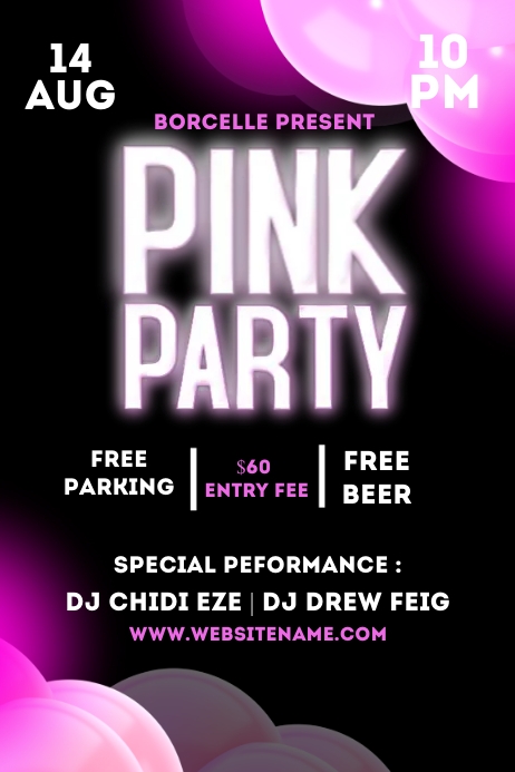 Pink Party Poster Template | PosterMyWall