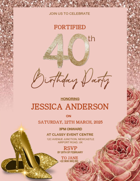 Pink Pastel 40th Milestone Birthday Party Invitation Flyer (us Letter ...