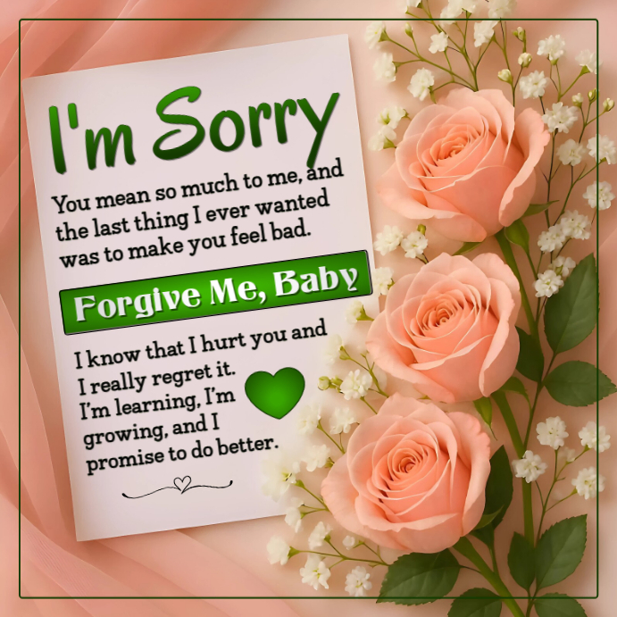 Pink Pastel Apology Card Square (1:1) Template | PosterMyWall