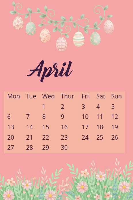 Plantilla de Pink Pastel April Calendar Poster | PosterMyWall