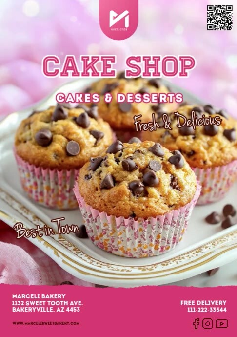 Pink Pastel Cake Shop Motion Graphic Ad Flyer Template | PosterMyWall