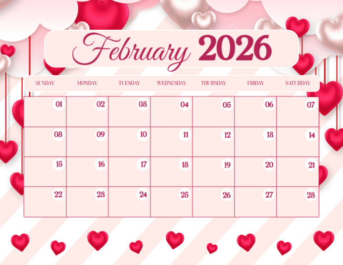 Plantilla de Pink Pastel Calendar February 2026 Flyer (us Letter ...