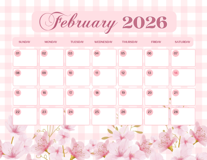 Pink Pastel Calendar February 2026 Flyer (us Letter) Template ...