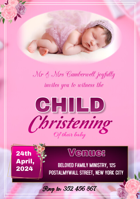 Copy of Pink Pastel Child Christening Design Template | PosterMyWall