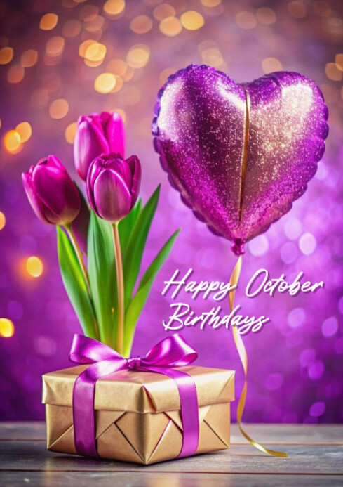 Pink Pastel Happy October Birthdays A4 Template | PosterMyWall