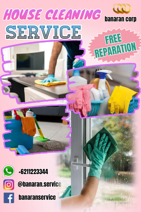Pink Pastel House Cleaning Service Poster Template | PosterMyWall