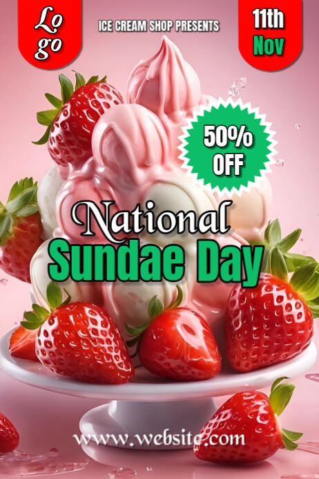 Pink Pastel National Sundae Day Poster Template | PosterMyWall