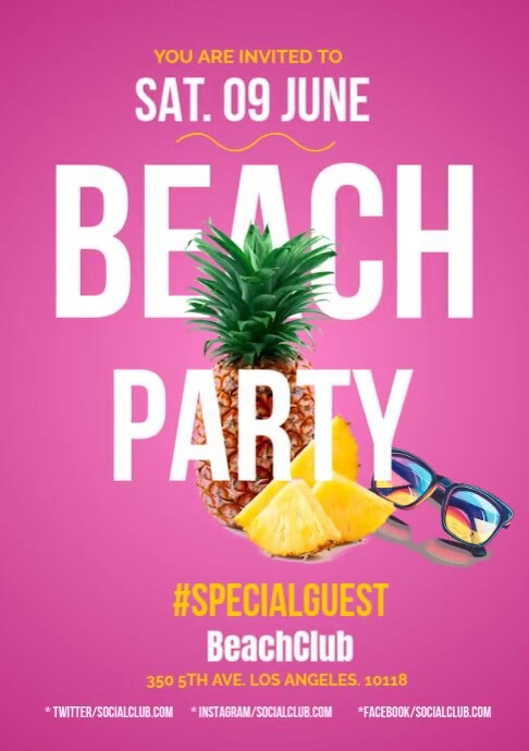 Pink Pastel Pink Beach Party A3 Template | PosterMyWall