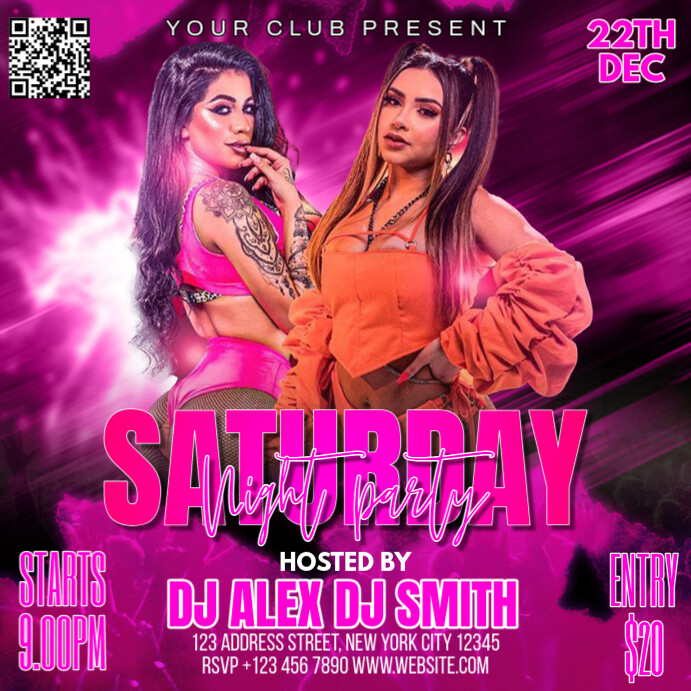 Pink Pastel Saturday Night Party Instagram Post Template | PosterMyWall