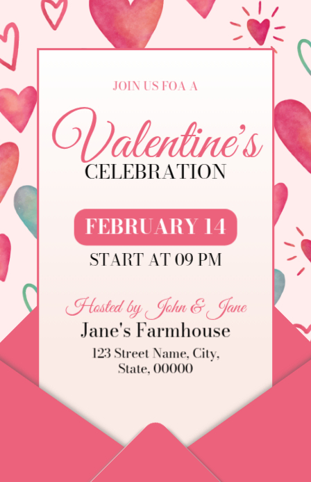 Pink Pastel Valentine's Party Invitation Half Page Wide Template ...