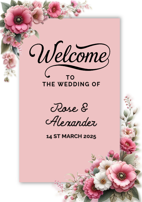 Modèle Pink Pastel Welcome Sign To Wedding A3 | PosterMyWall