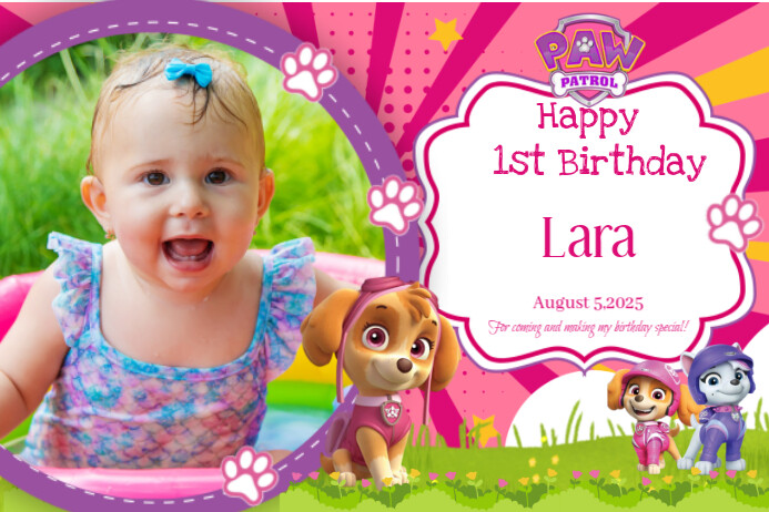 Pink Paw Patrol Birthday Poster Template | PosterMyWall