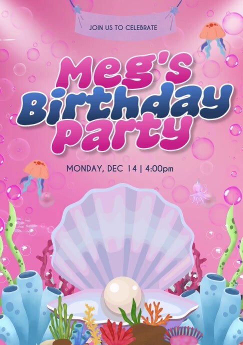 PINK PEARL BIRTHDAY INVITATION Template | PosterMyWall