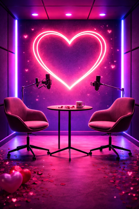 Pink Podcast PosterModern Neon Valentine Podcast Studio Background ...